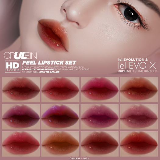 Second Life Marketplace - Opulein: Feel Lipstick Set 'LEL EVO / EVO X'